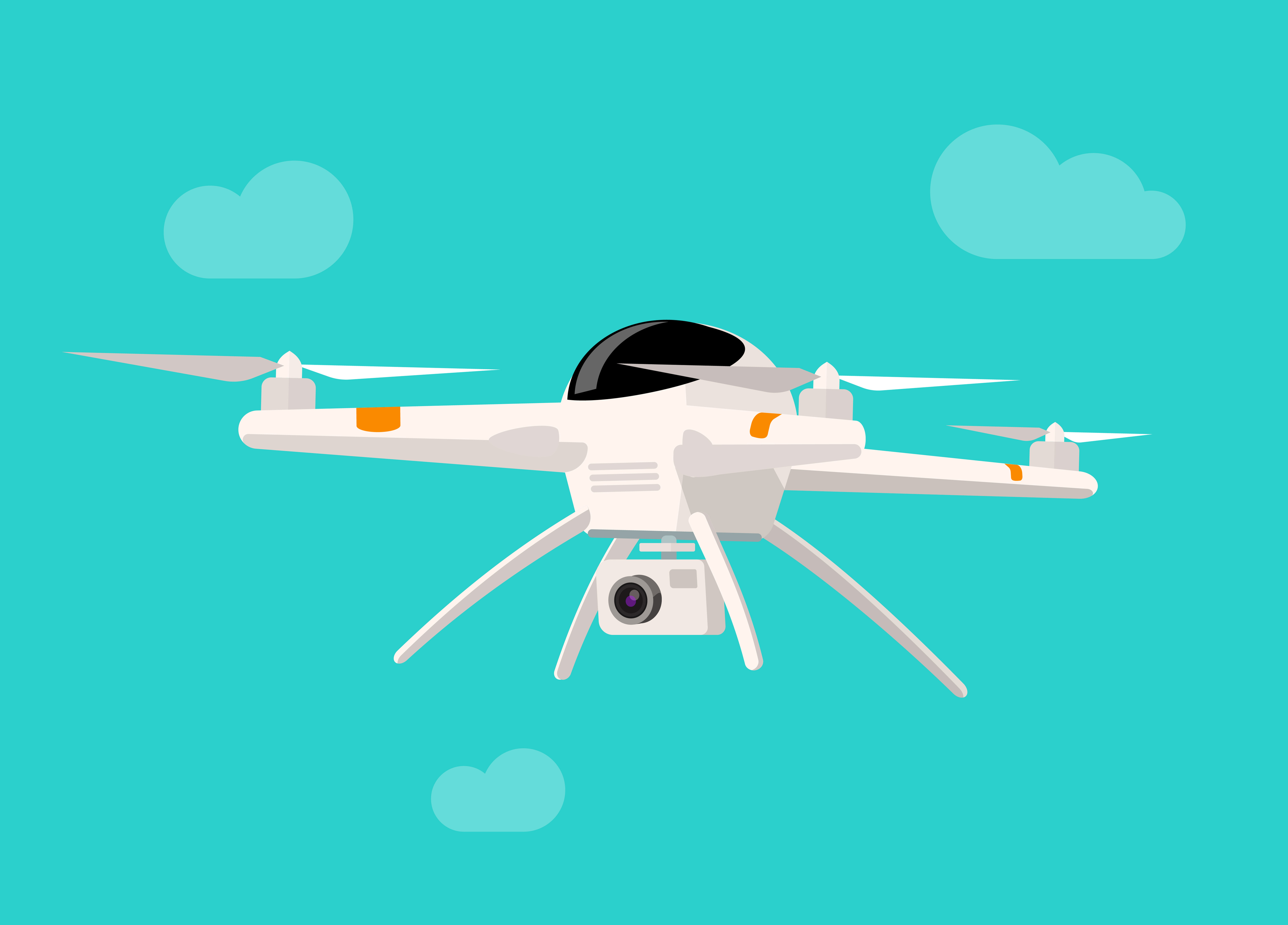 Flying drone with camera vector illustration isolated on sky background ...